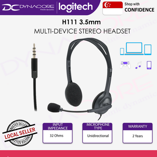 Logitech H111 Stereo 3.5mm multi-device Business Headset Black 0978551 ...