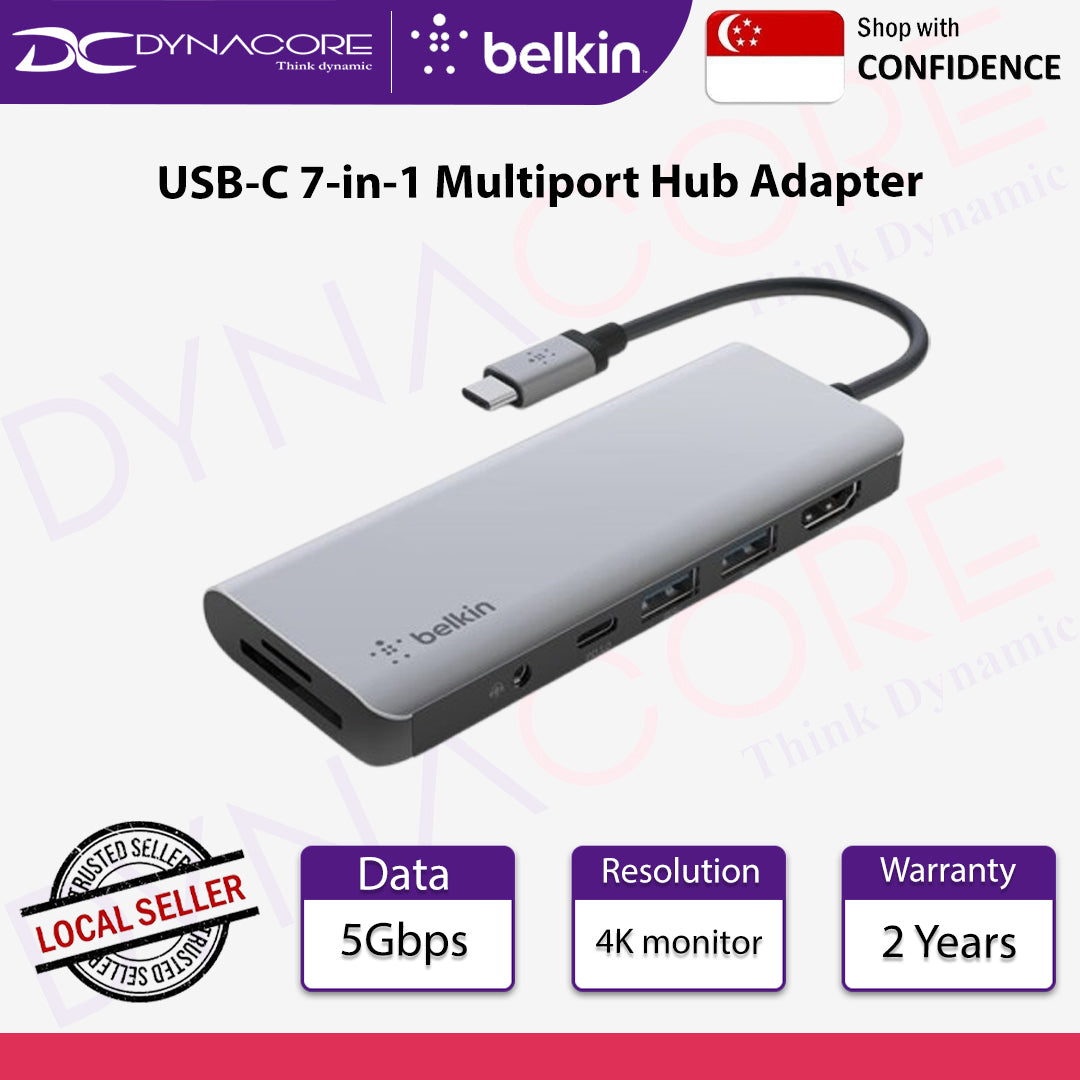 Belkin AVC009btSGY USB-C 7-in-1 Multiport Hub Adapter - 745883819836 ...